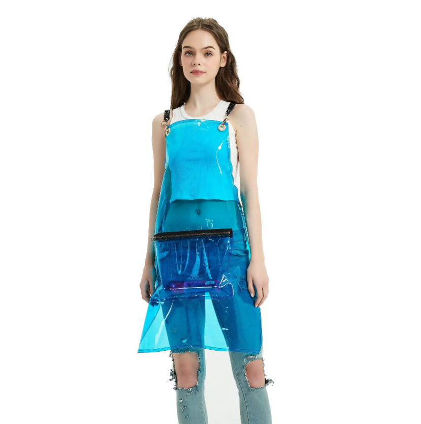 Anypron Barber Apron Blue Waterproof Cross-Back 3 Pockets for Stylists ...